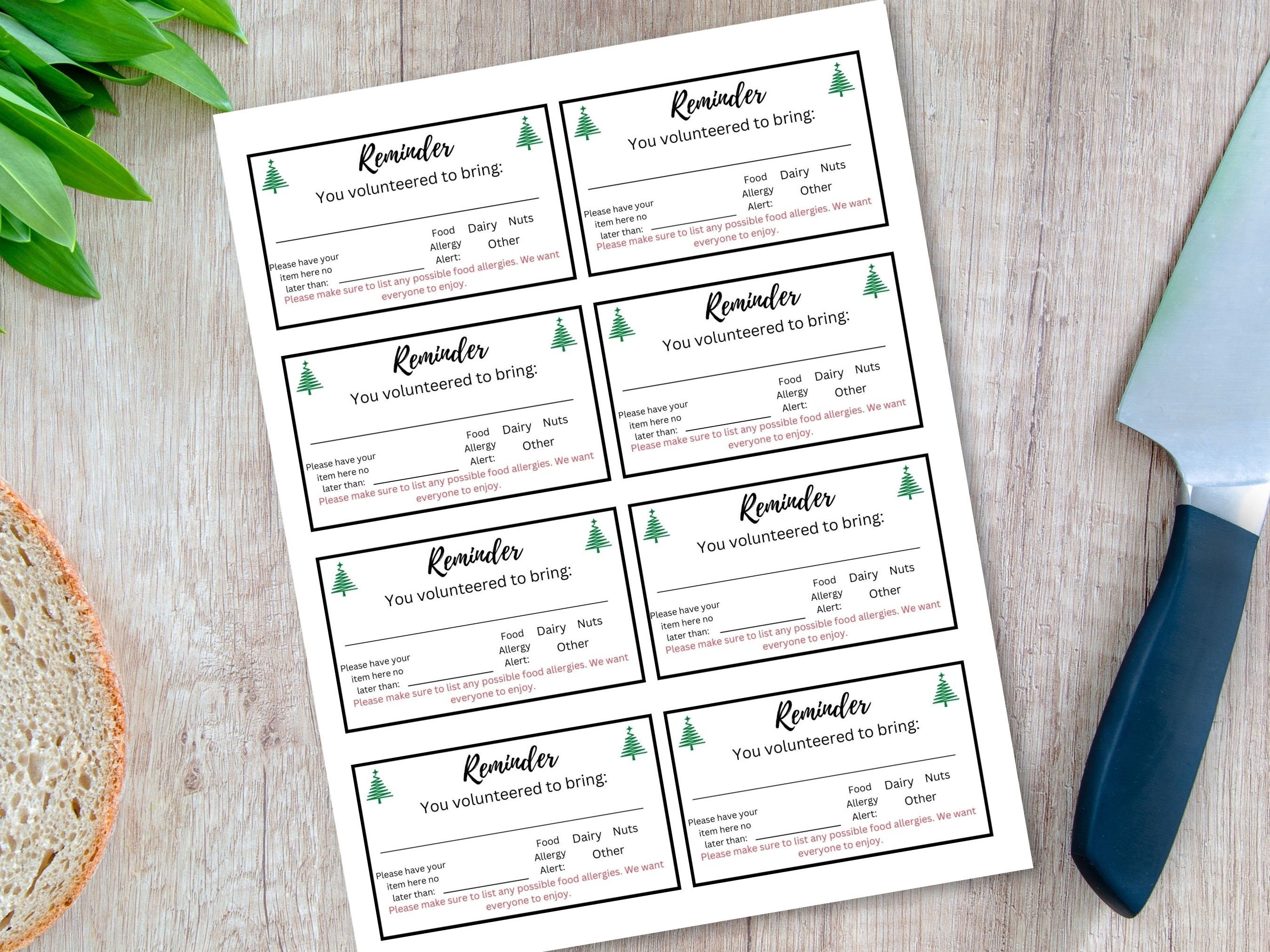 Potluck Sign-up, Office Potluck, Holiday Printable Potluck Sign-up ...