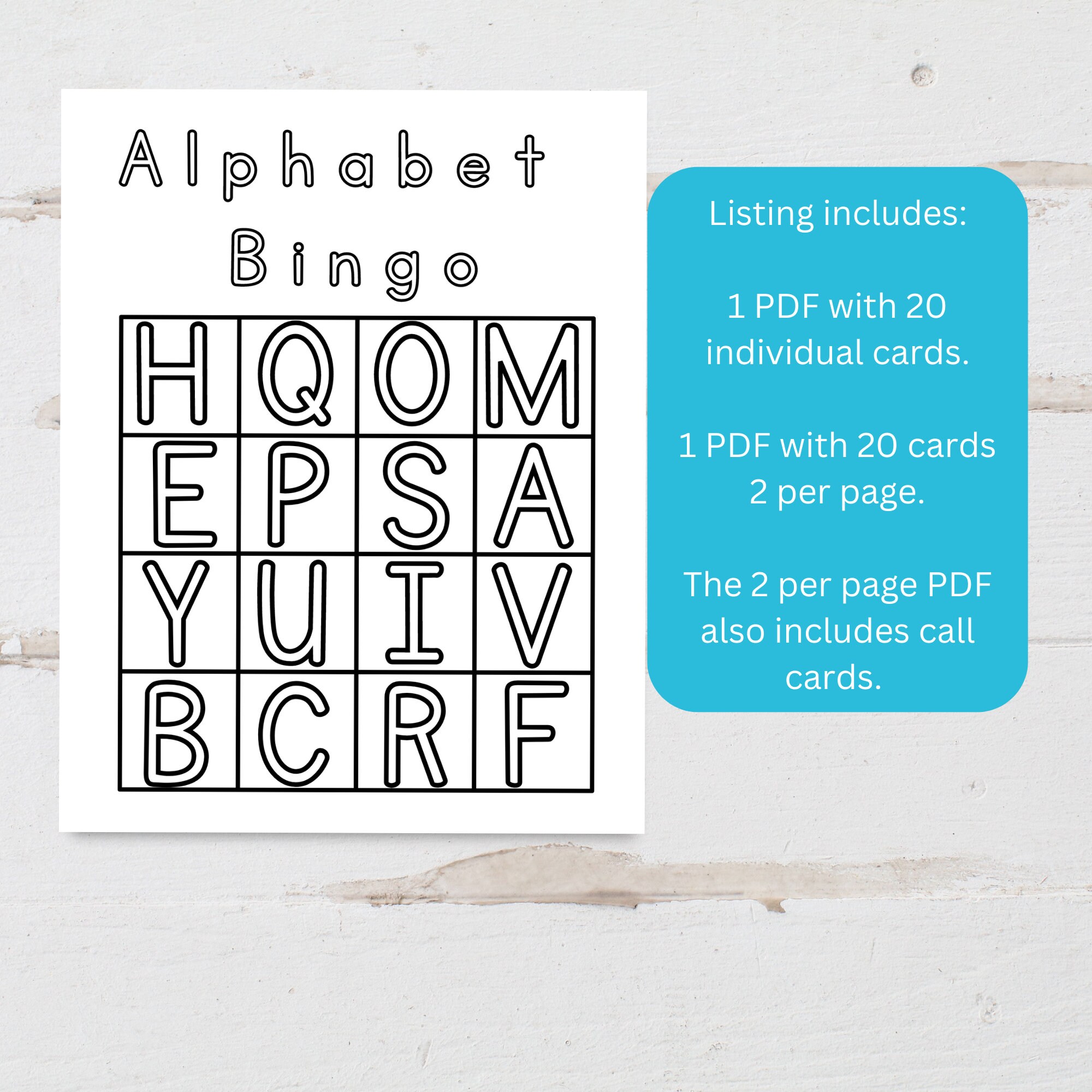 Alphabet Printable Bingo Game, Preschool, 20 Cards, Letter Activities ...