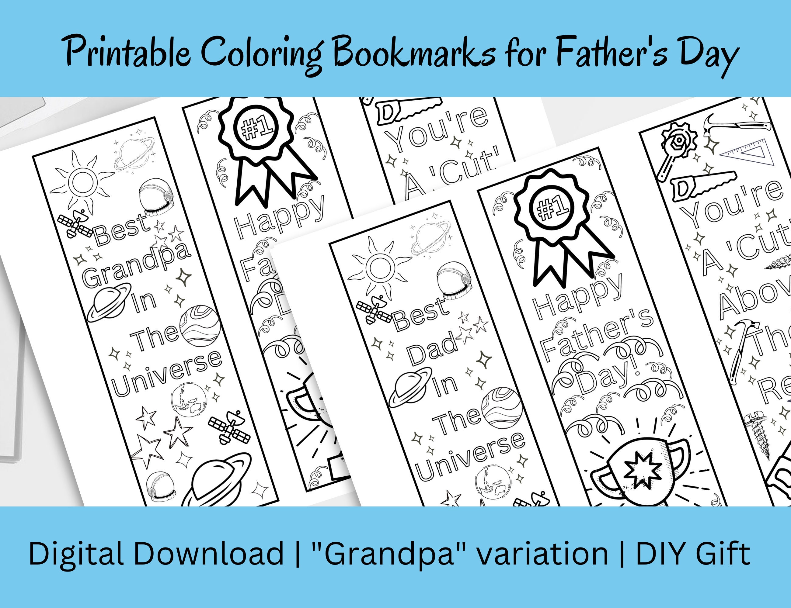 Father's Day Printable Coloring Bookmark, Gifts for Grandpa, Presents ...