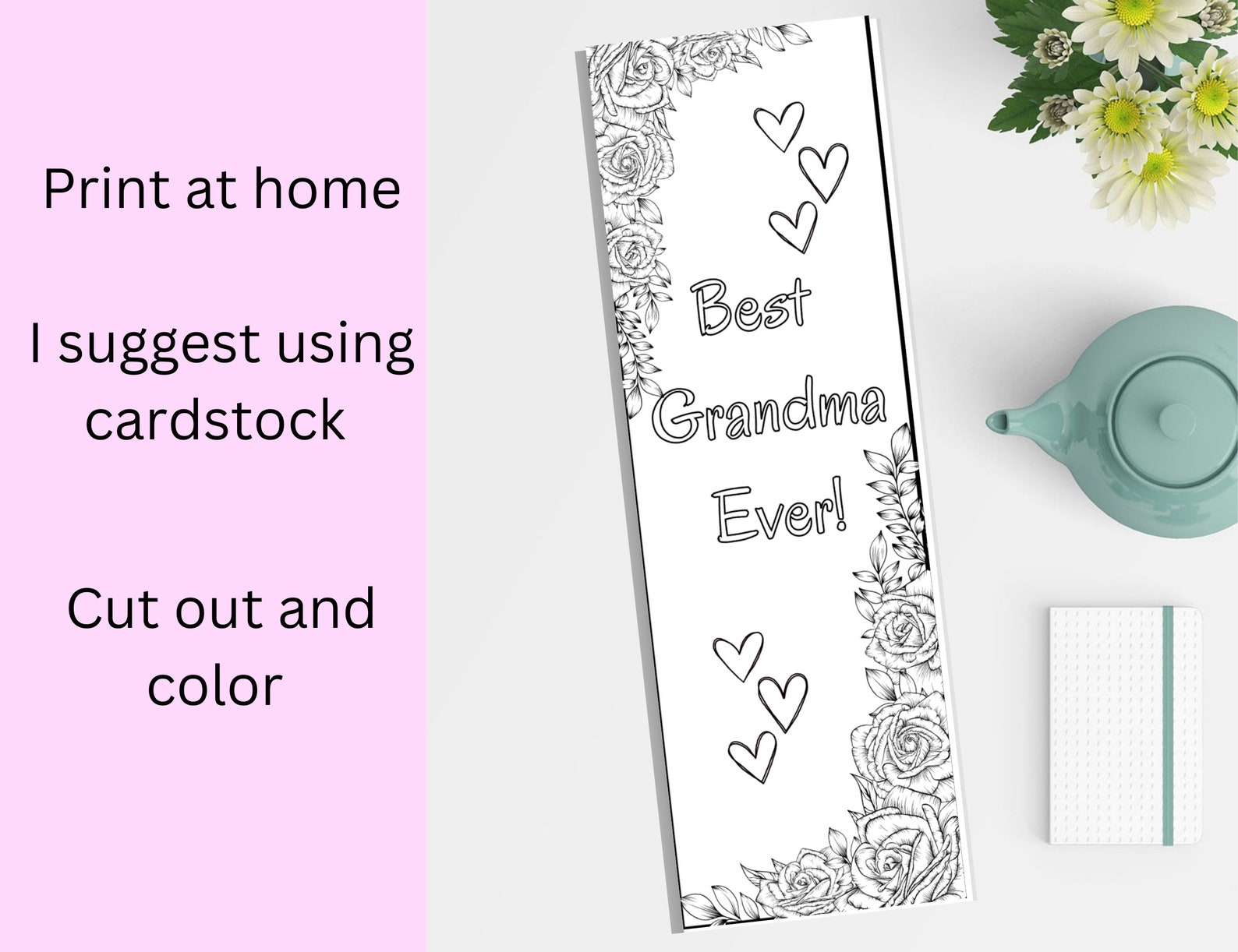 Mother's Day Printable Coloring Bookmark, Gifts for Grandma, Presents ...