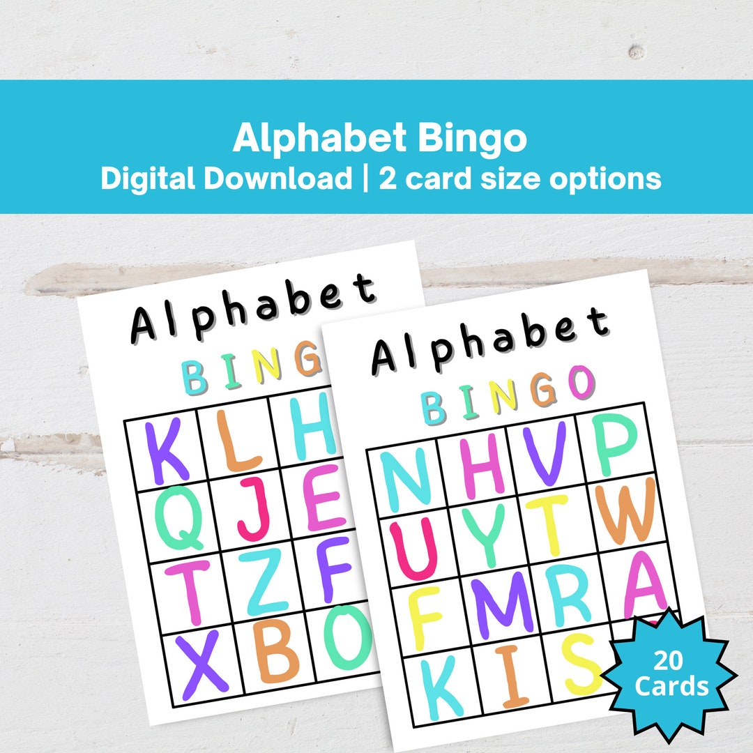 Alphabet Printable Bingo Game, Preschool, 20 Cards, Letter Activities ...