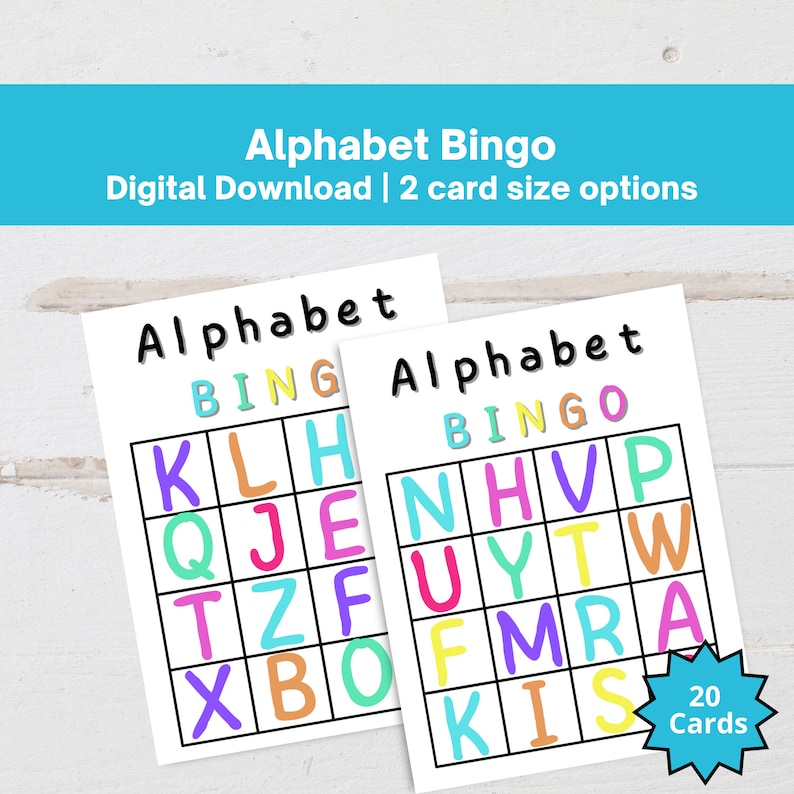 Alphabet Printable Bingo Game Preschool 20 Cards Letter - Etsy