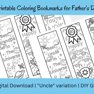 Father's Day Printable Coloring Bookmark, Gifts for Grandpa, Presents ...
