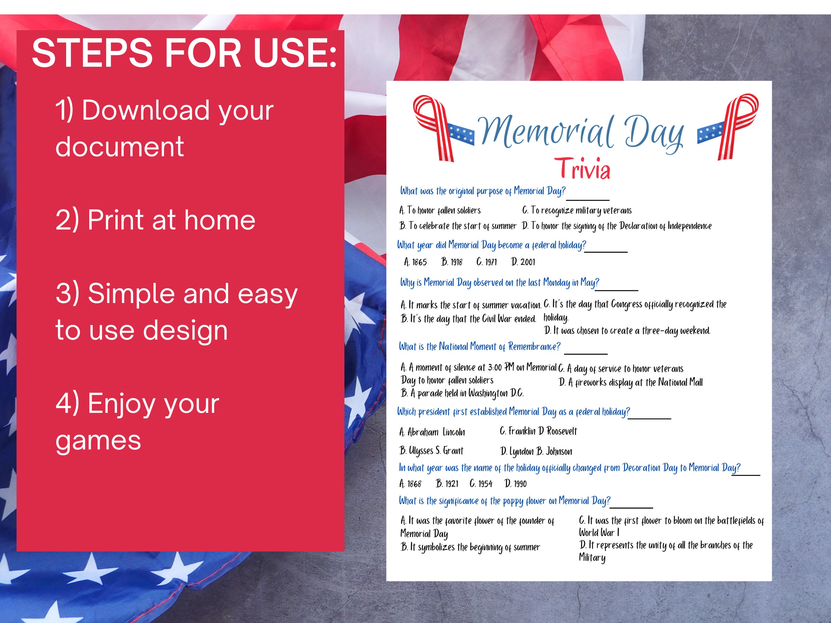 Memorial Day Printable Games, Patriotic Games, Instant Download ...