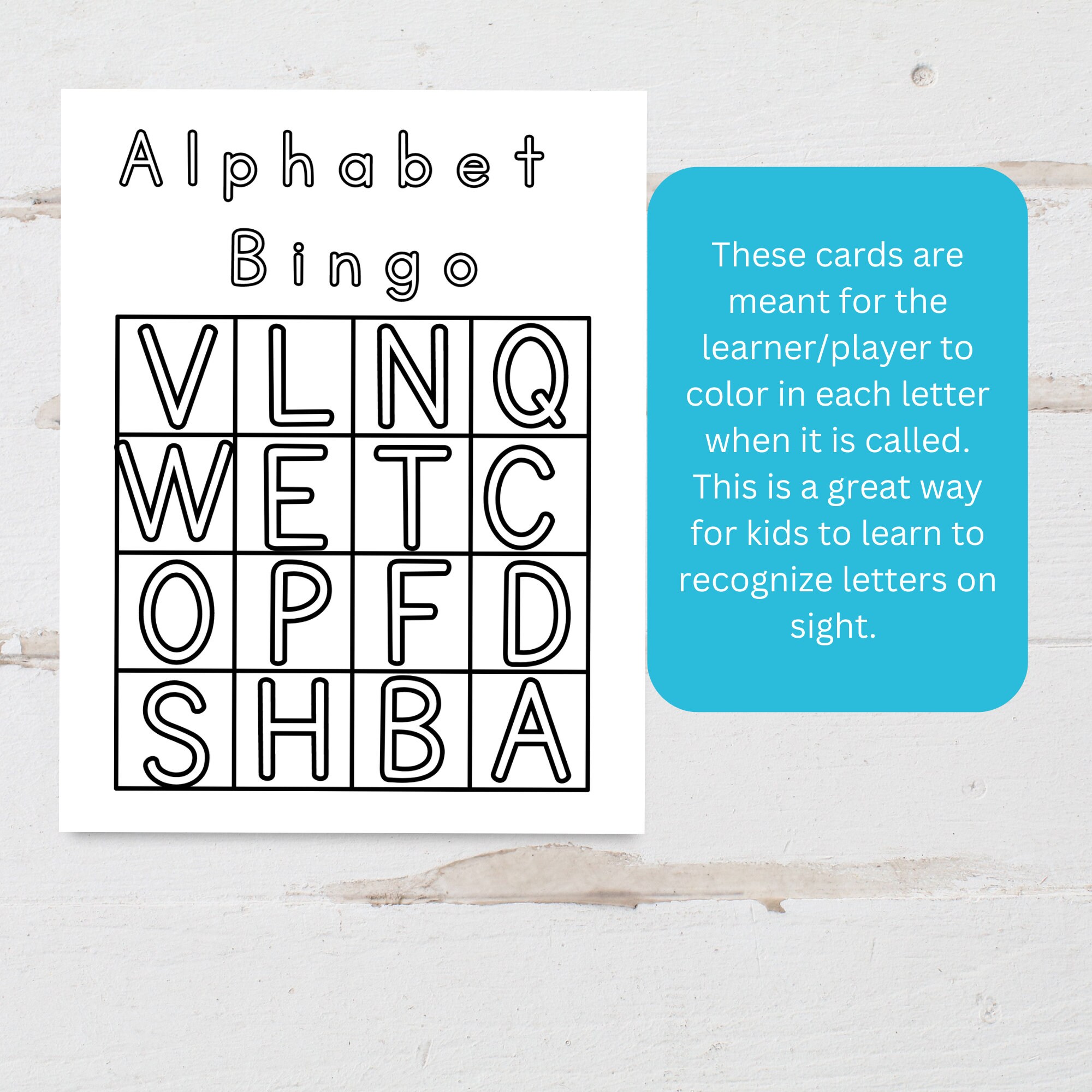 Alphabet Printable Bingo Game, Preschool, 20 Cards, Letter Activities ...