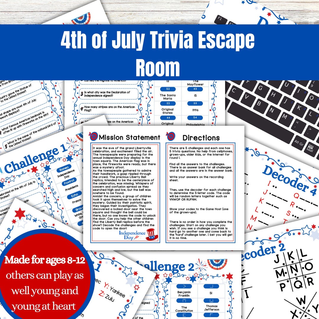 4th of July Trivia Escape Room, Patriotic Games, Instant Download ...