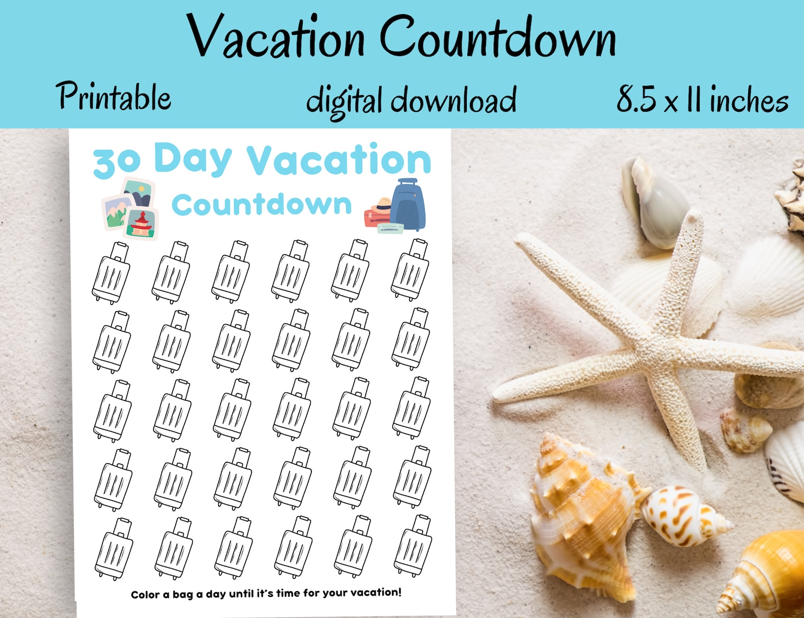Vacation Countdown Printable, Kids Trip Countdown, Travel Planning, 30 ...