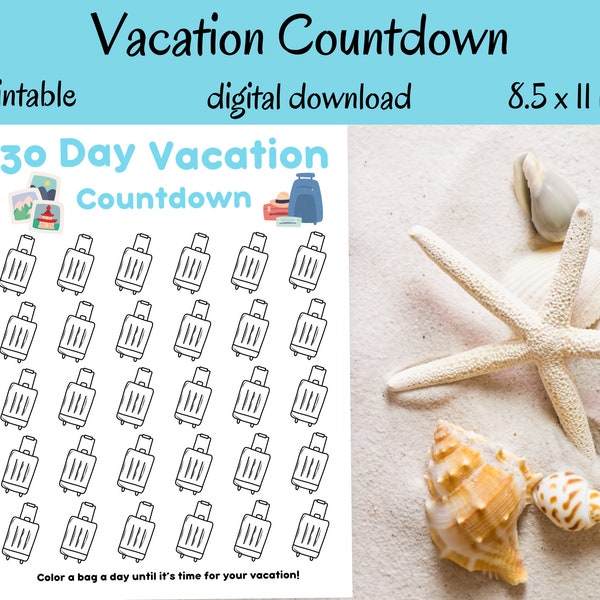 Vacation Countdown Printable, Kids Trip Countdown, Travel Planning, 30 ...