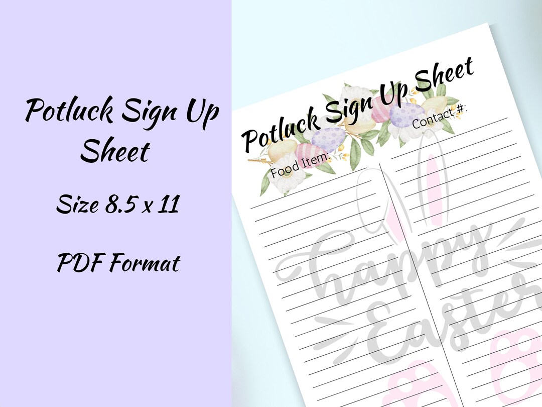 Potluck Sign-up Sheet, Office Potluck, Easter Sign up Sheet, Print From ...