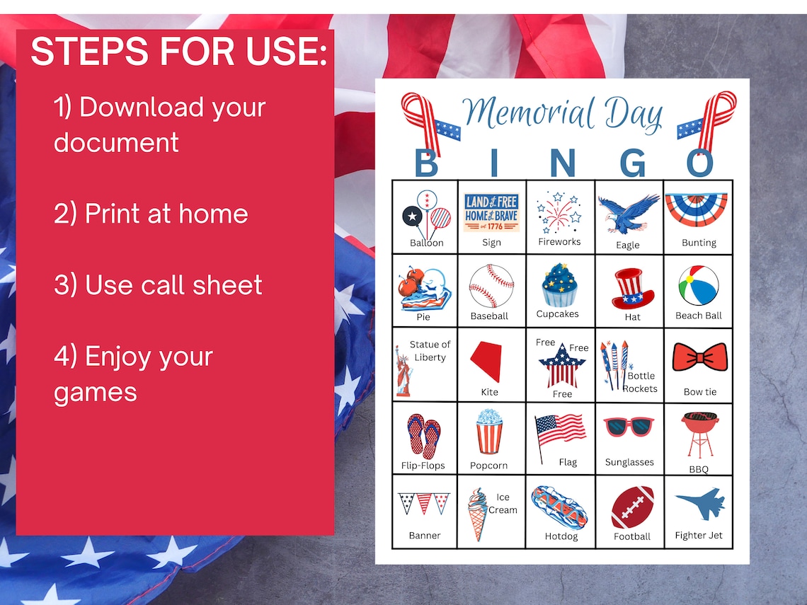 Memorial Day Bingo Cards Patriotic Bingoinstant Download - Etsy