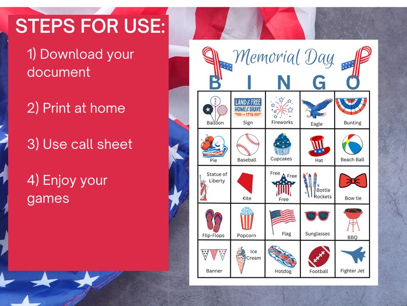 Memorial Day Bingo Cards, Patriotic Bingo,instant Download, Military ...