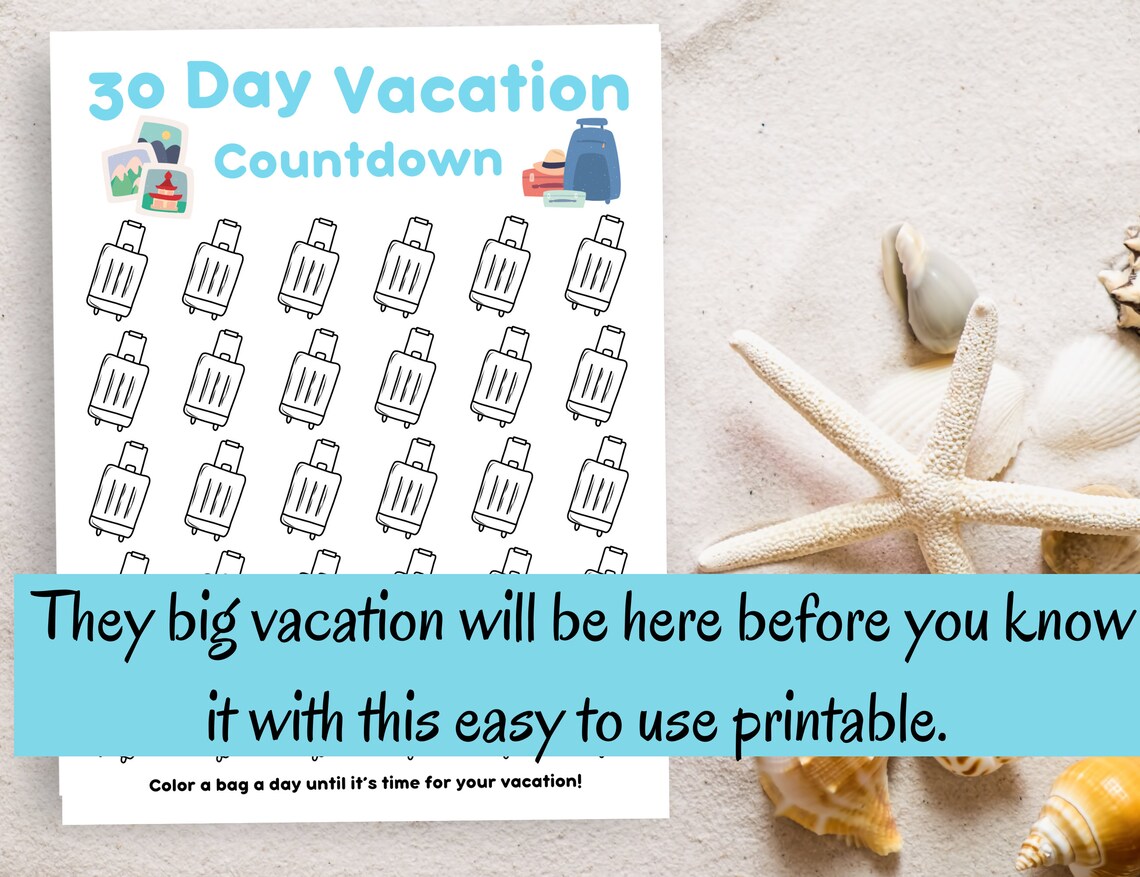 Vacation Countdown Printable, Kids Trip Countdown, Travel Planning, 30 ...