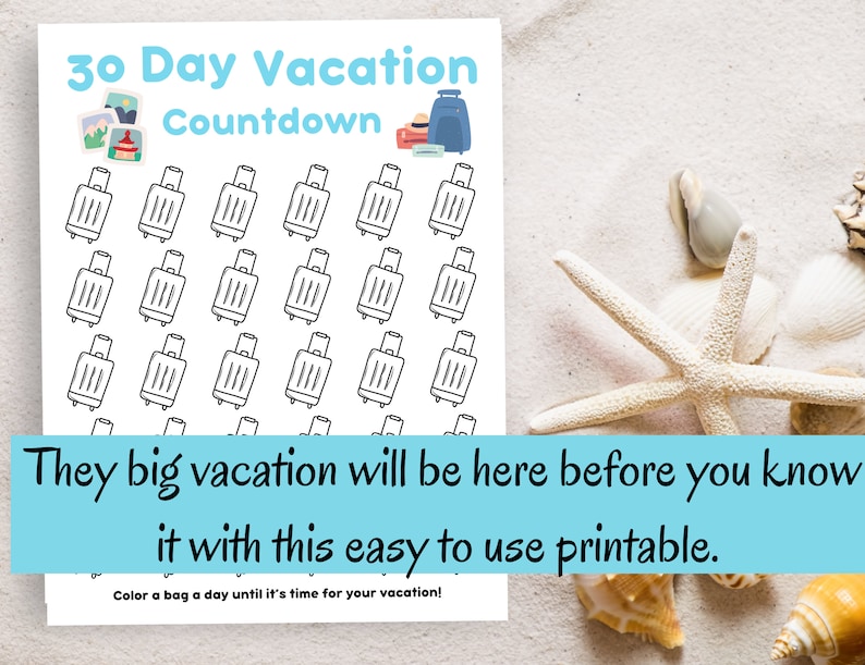Vacation Countdown Printable, Kids Trip Countdown, Travel Planning, 30 ...