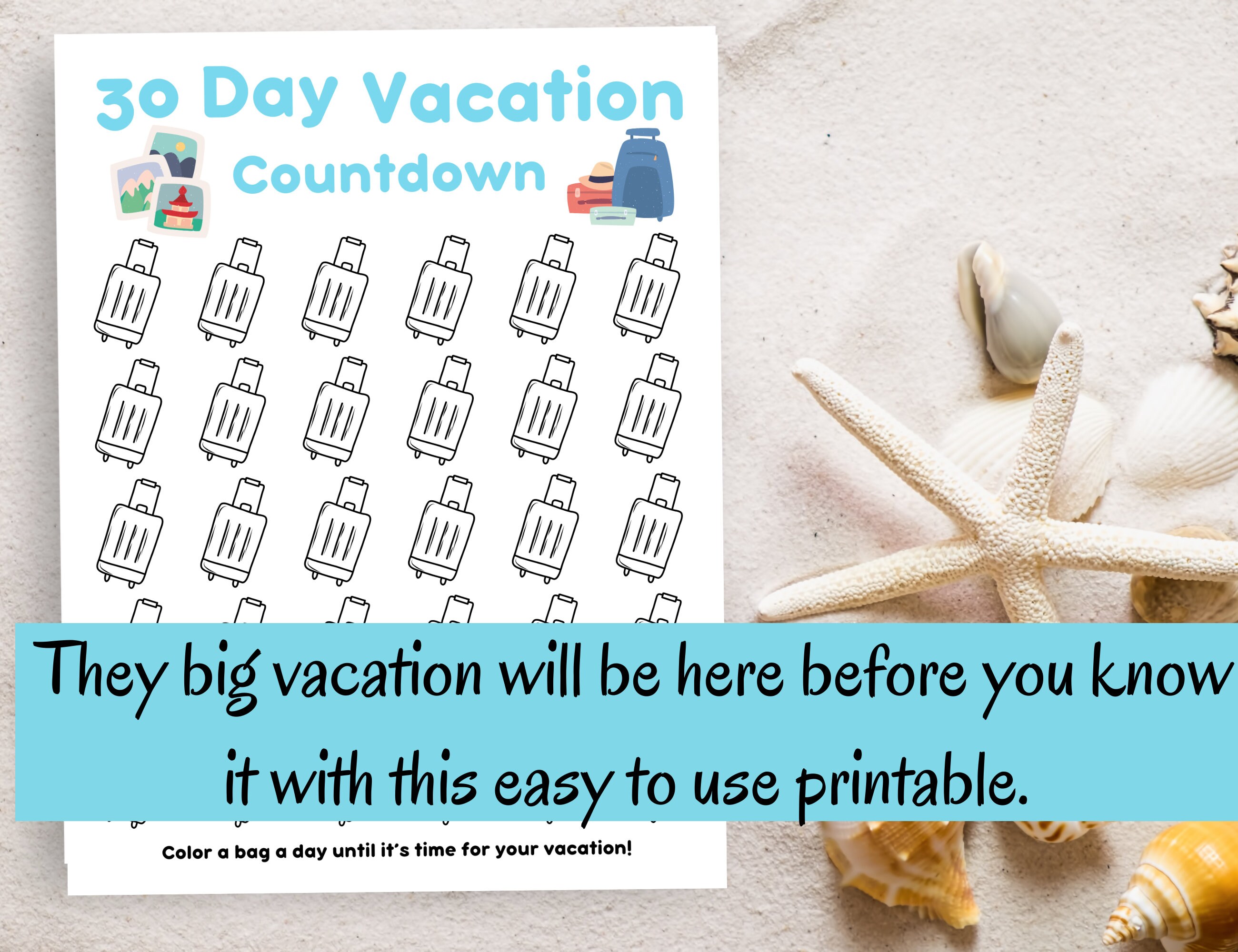 Vacation Countdown Printable, Kids Trip Countdown, Travel Planning, 30 ...