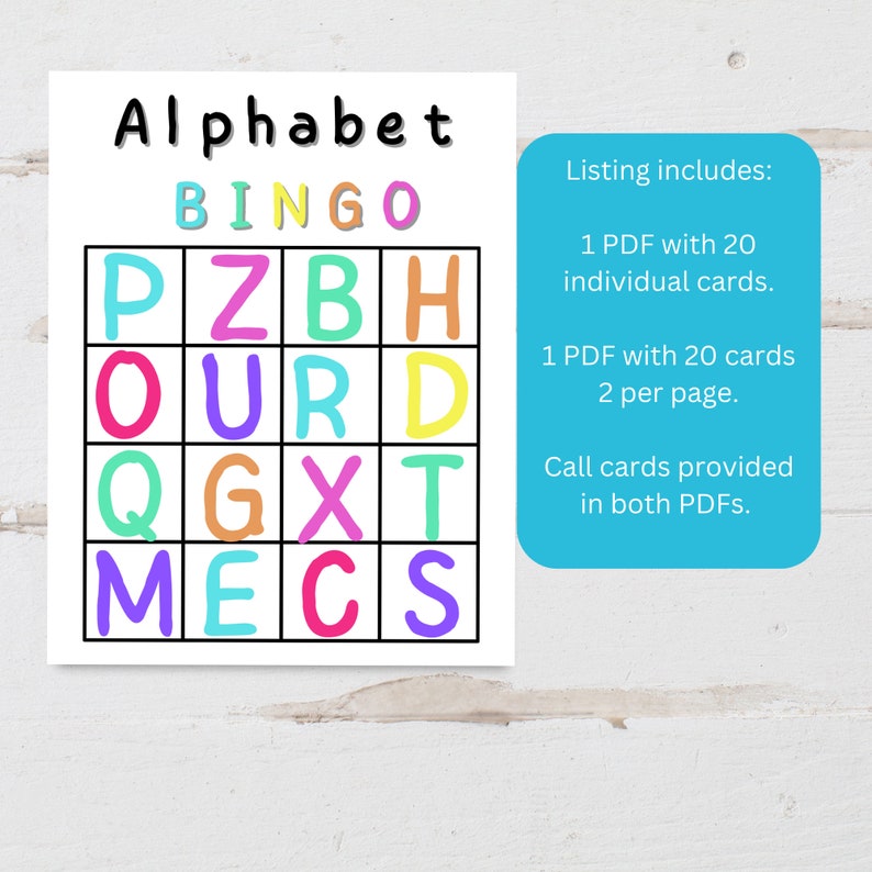 Alphabet Printable Bingo Game Preschool 20 Cards Letter - Etsy