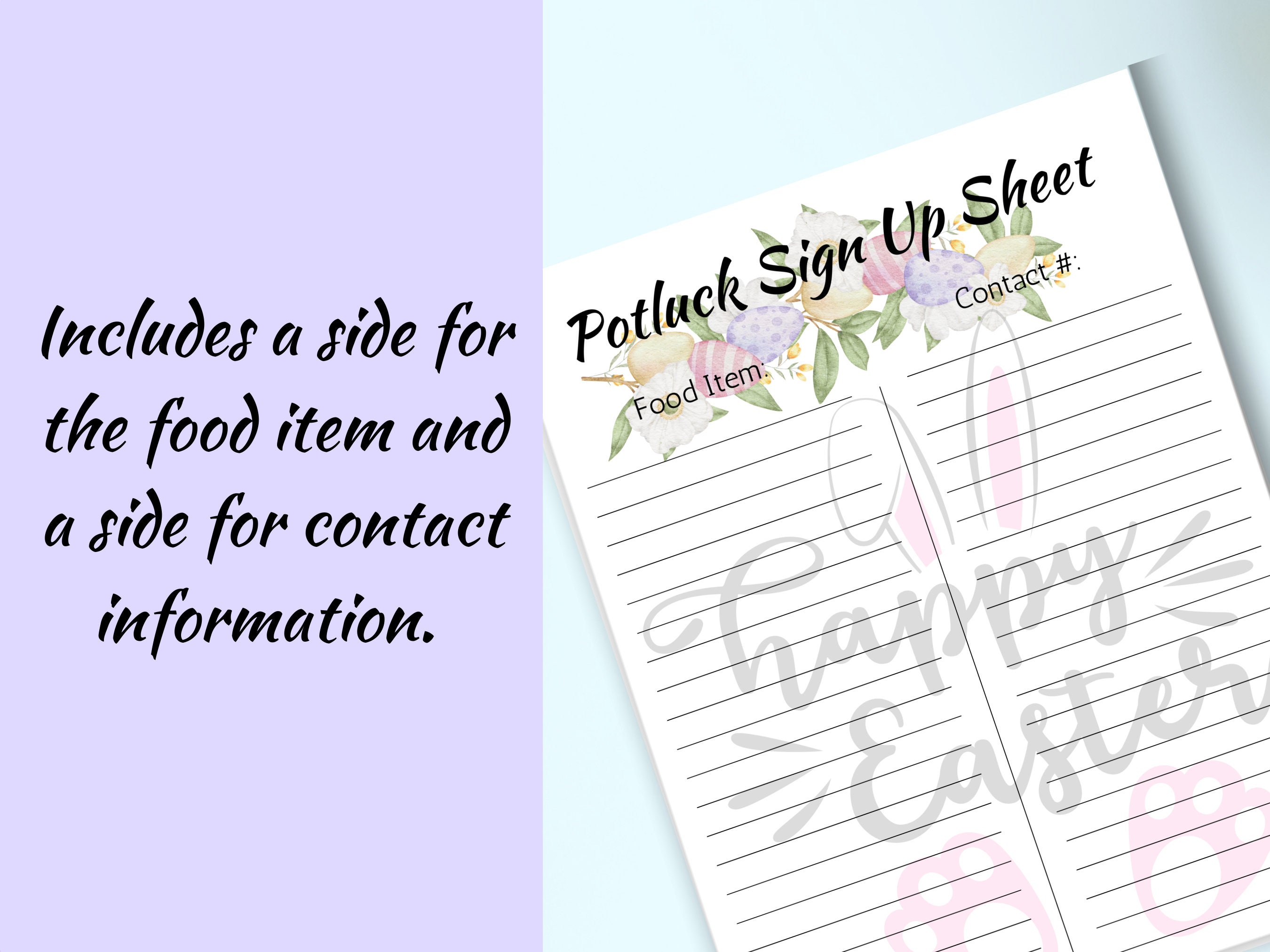 Potluck Sign-up Sheet, Office Potluck, Easter Sign up Sheet, Print From ...