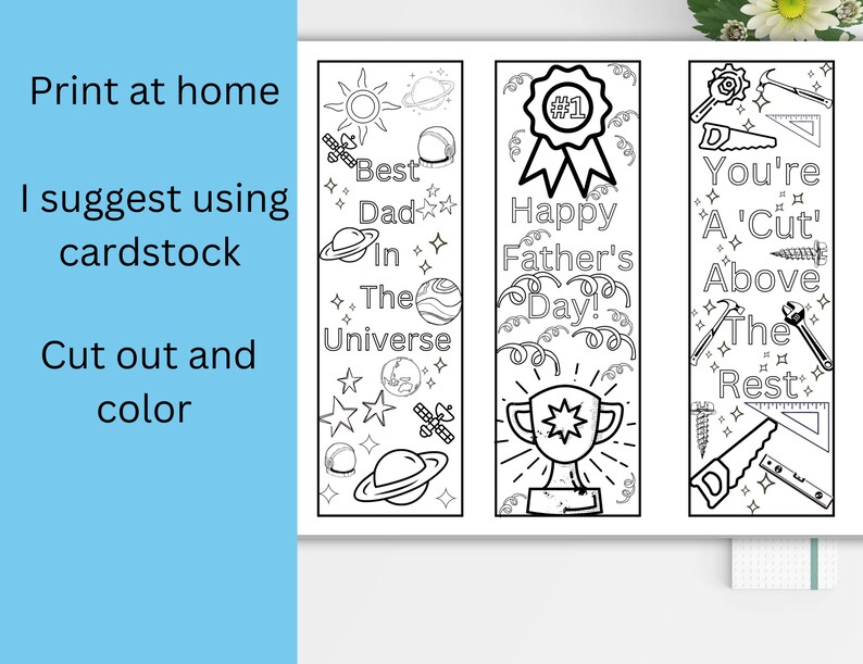Father's Day Printable Coloring Bookmark, Gifts for Grandpa, Presents ...