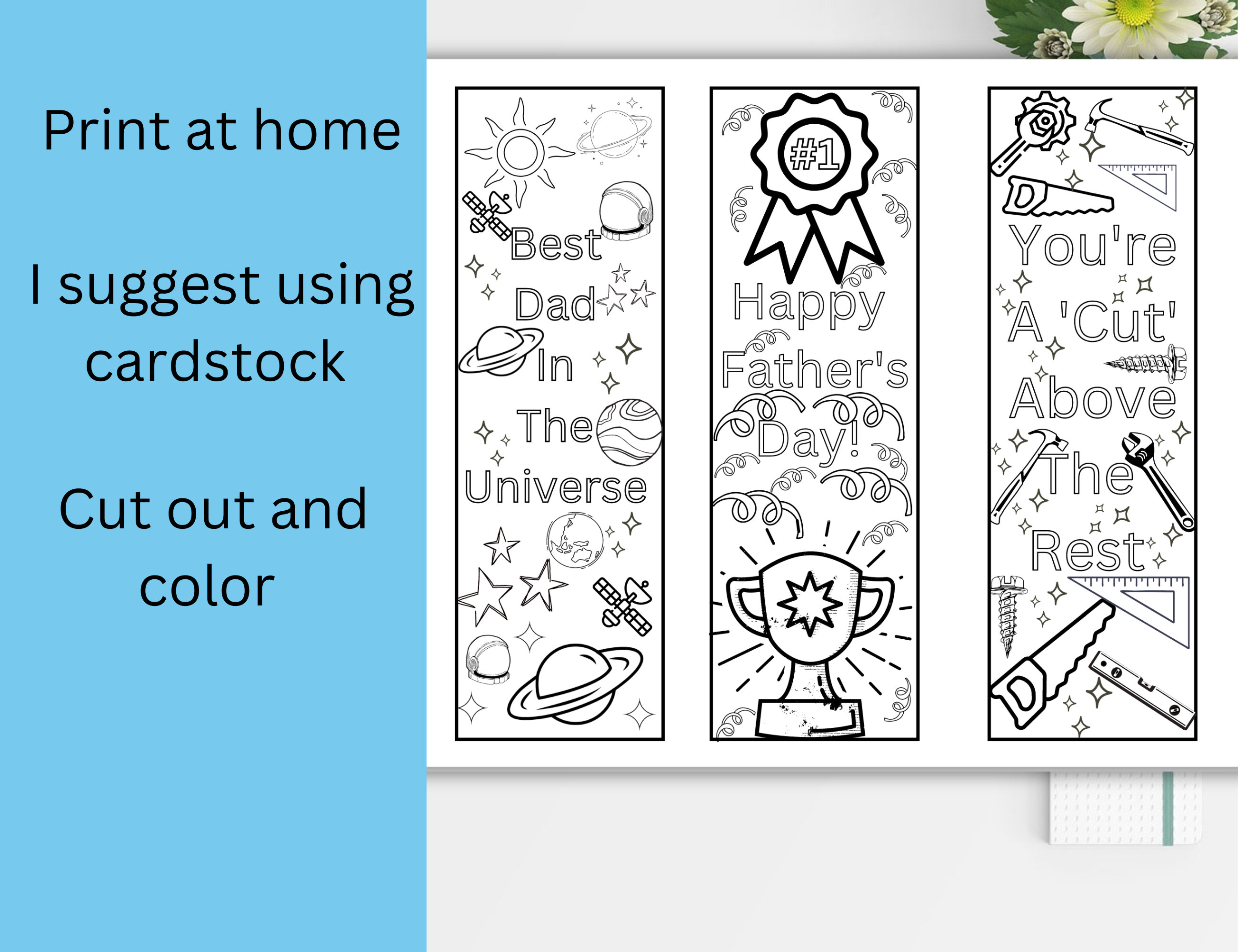 Father's Day Printable Coloring Bookmark, Gifts for Grandpa, Presents ...