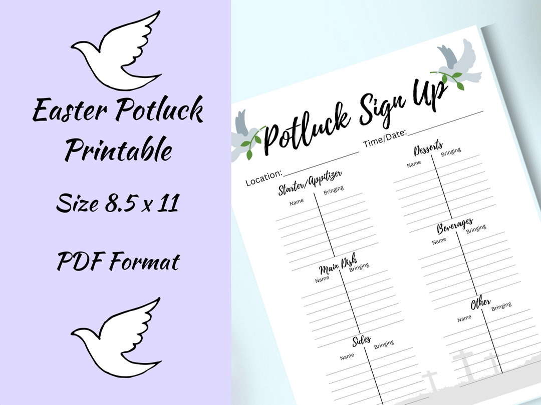 Potluck Sign-up, Office Potluck, Easter Sign up Sheet, Print From Home ...
