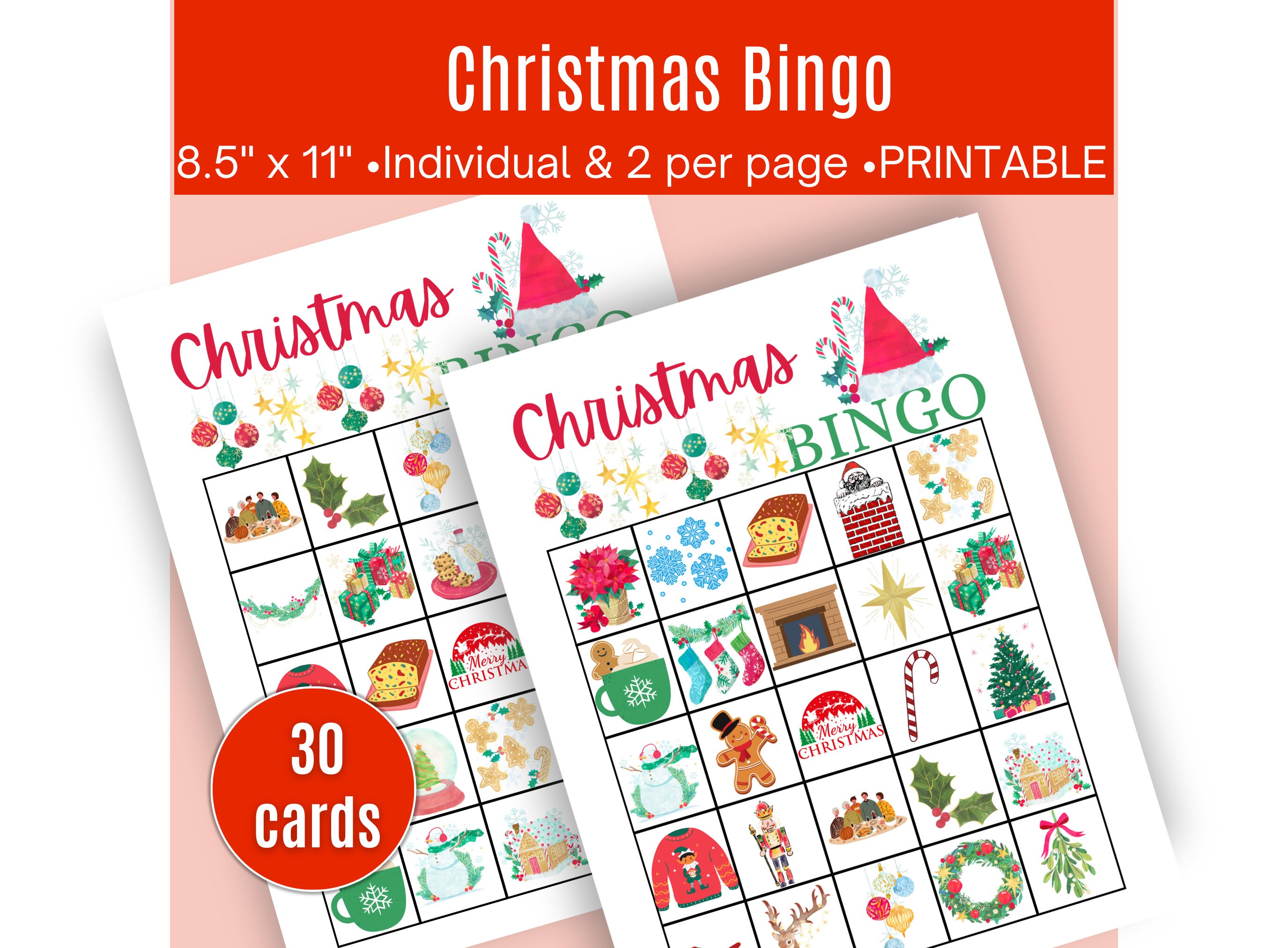 Christmas Bingo, 30 Printable Cards, Christmas Class Party Game ...
