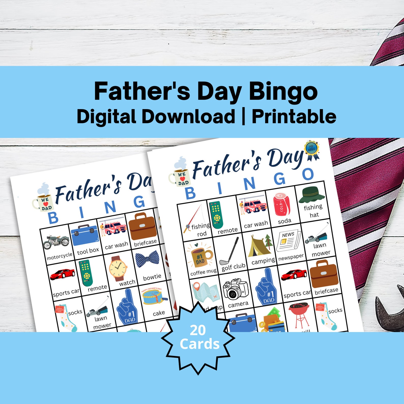 Father's Day Bingo Cards, 20 Father's Day Bingo Cards,instant Download ...