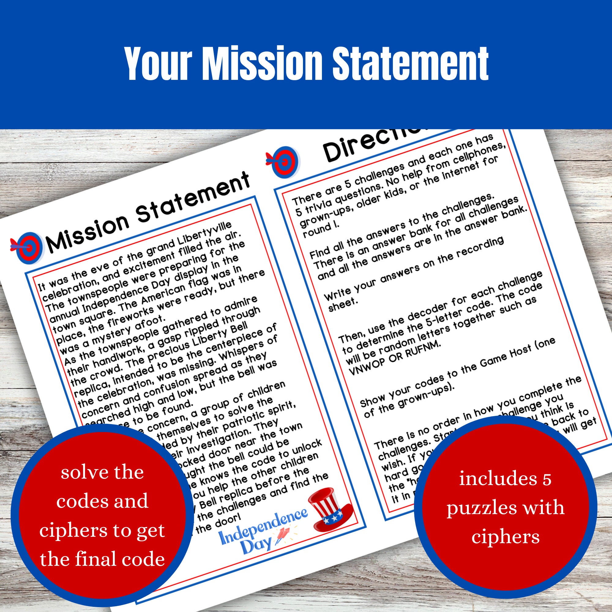 4th of July Trivia Escape Room, Patriotic Games, Instant Download ...