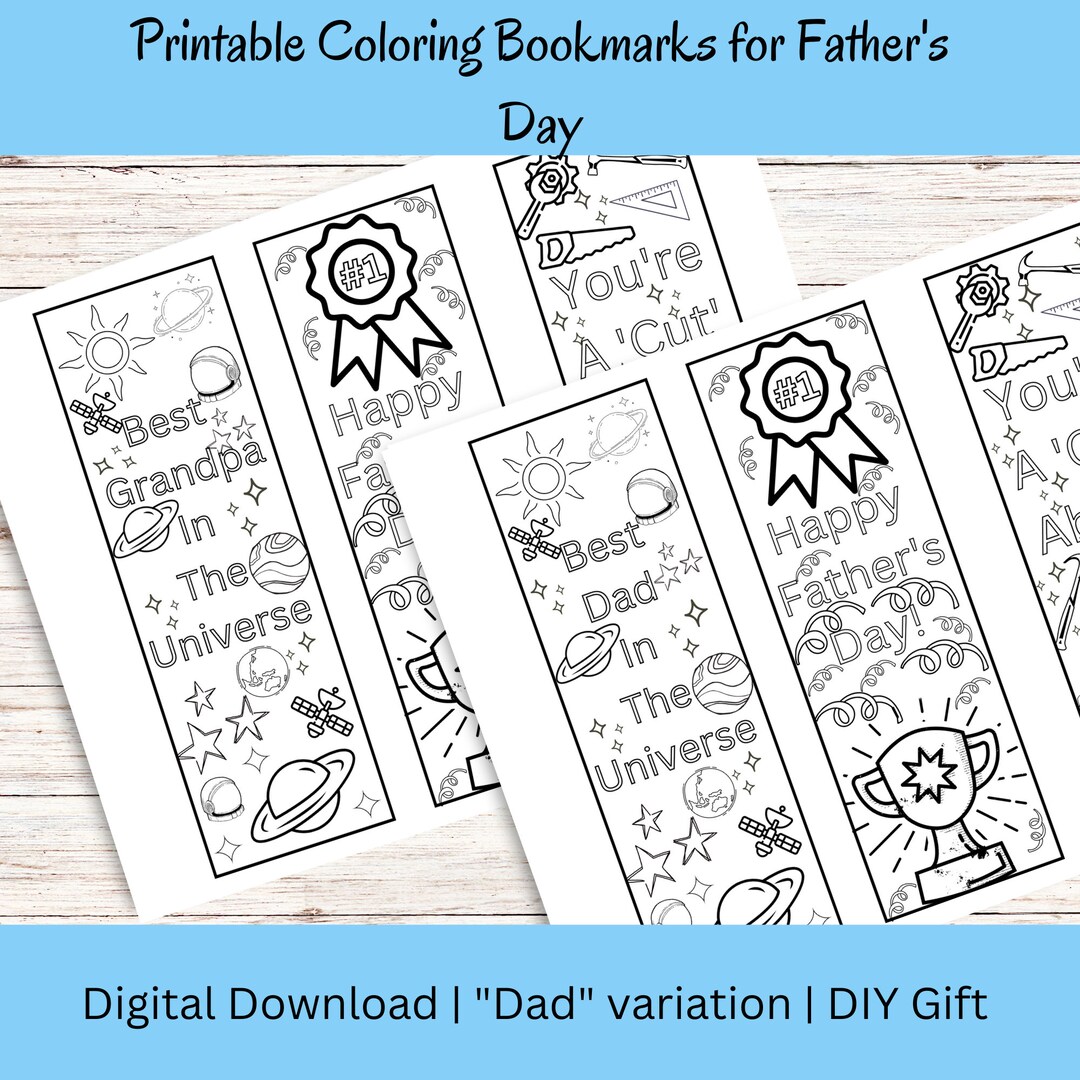 Father's Day Printable Coloring Bookmark, Gifts for Grandpa, Presents ...