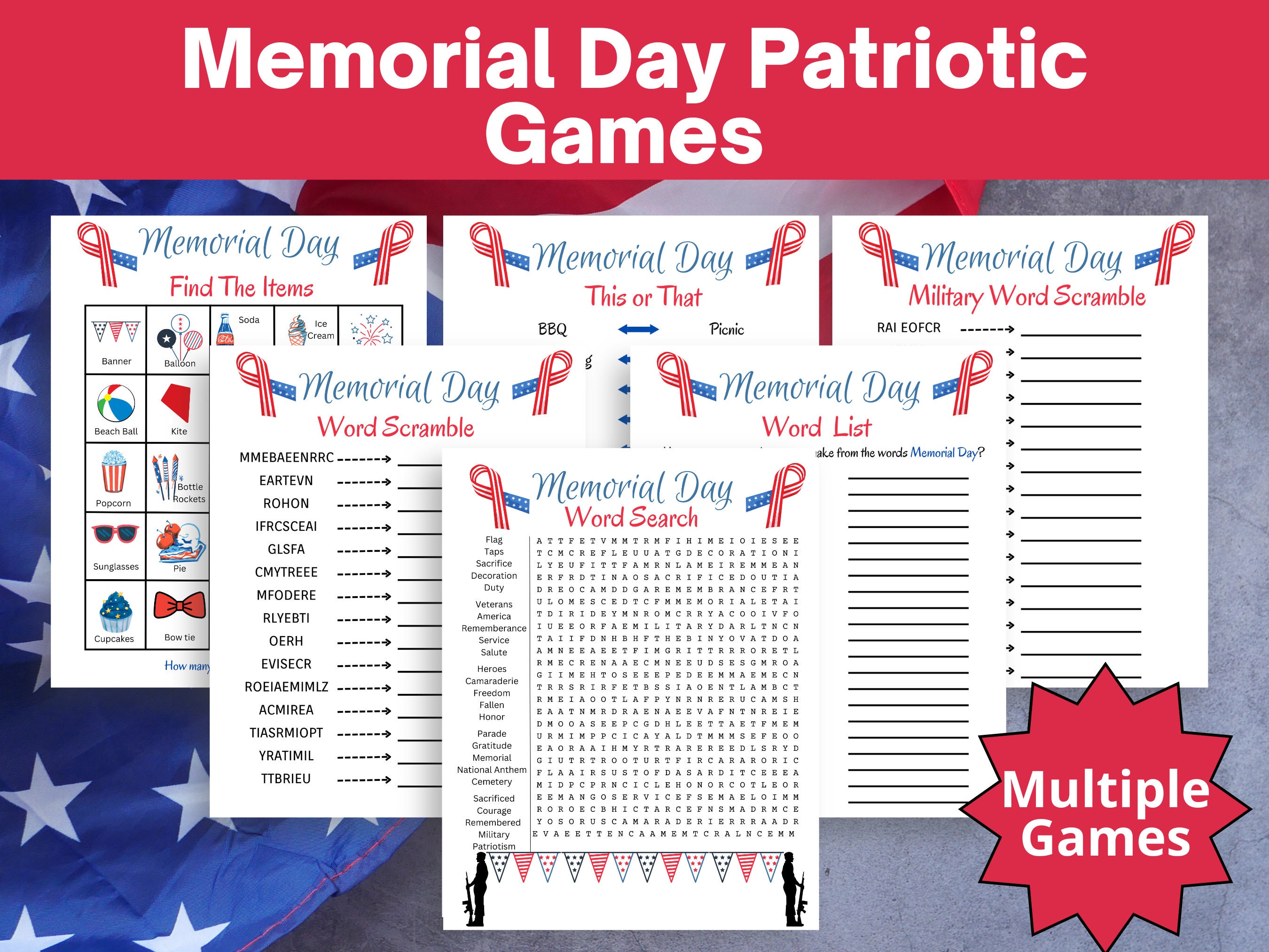 Memorial Day Printable Games, Patriotic Games, Instant Download ...
