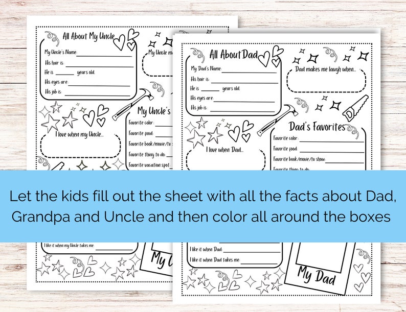 All About Dad Printable, Father's Day Craft, Kids Gift for Grandpa ...