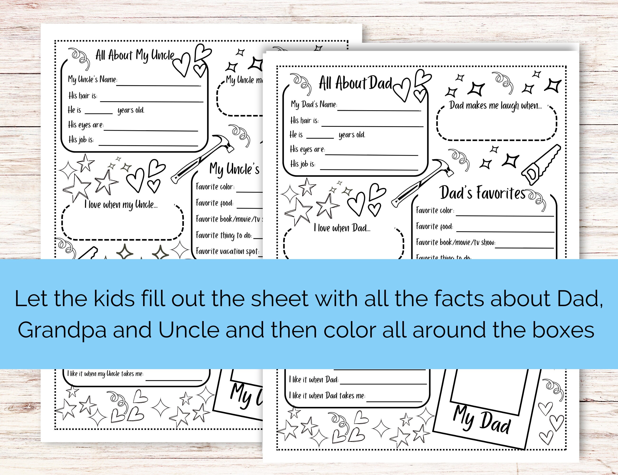 All About Dad Printable, Father's Day Craft, Kids Gift for Grandpa ...