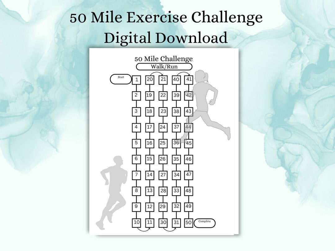 50 Mile Challenge Tracker, Walking Printable, Exercise Goals, Fitness ...