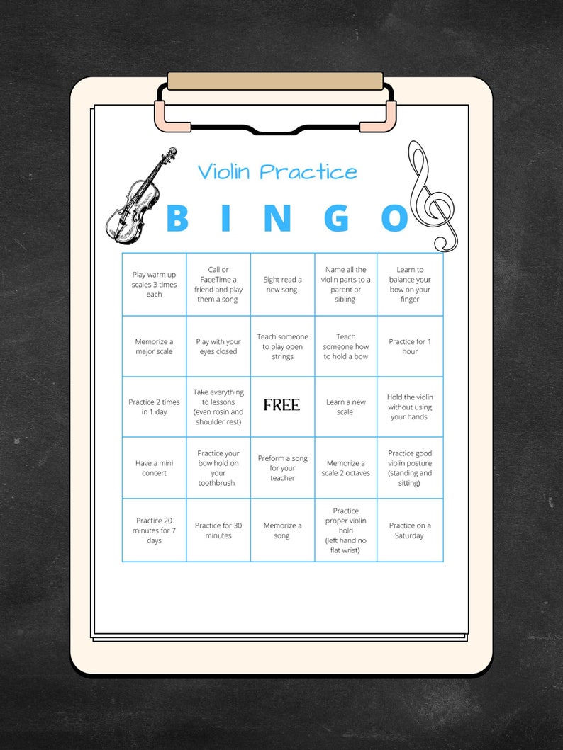 Violin Practice Bingo, Printable Practice Log, Violin Teacher Resource ...