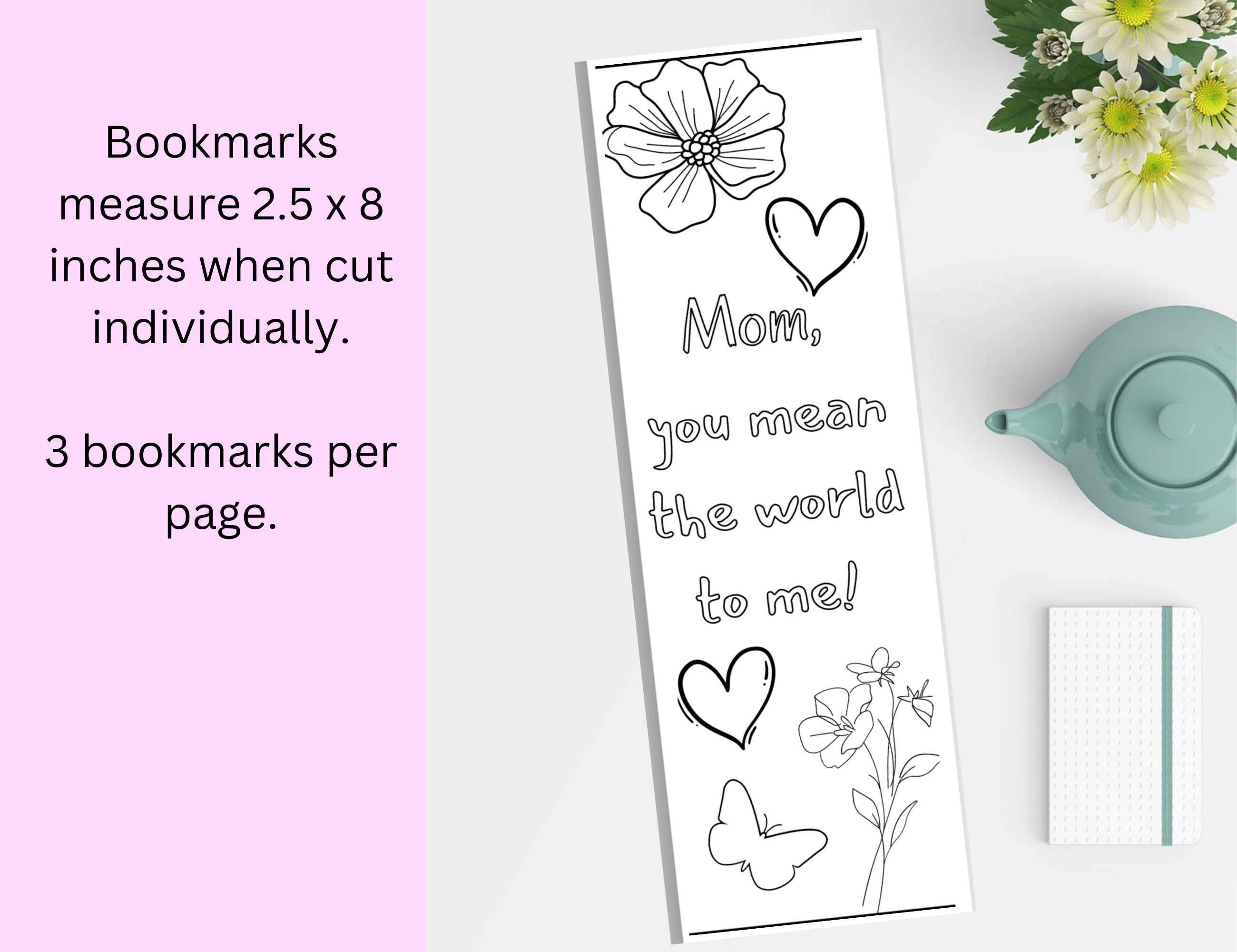 Mother's Day Printable Coloring Bookmark, Gifts for Mum, Presents From ...