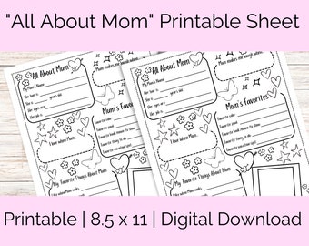 All About My Mom Printable, Mother's Day Craft, Mother's Day Coloring ...