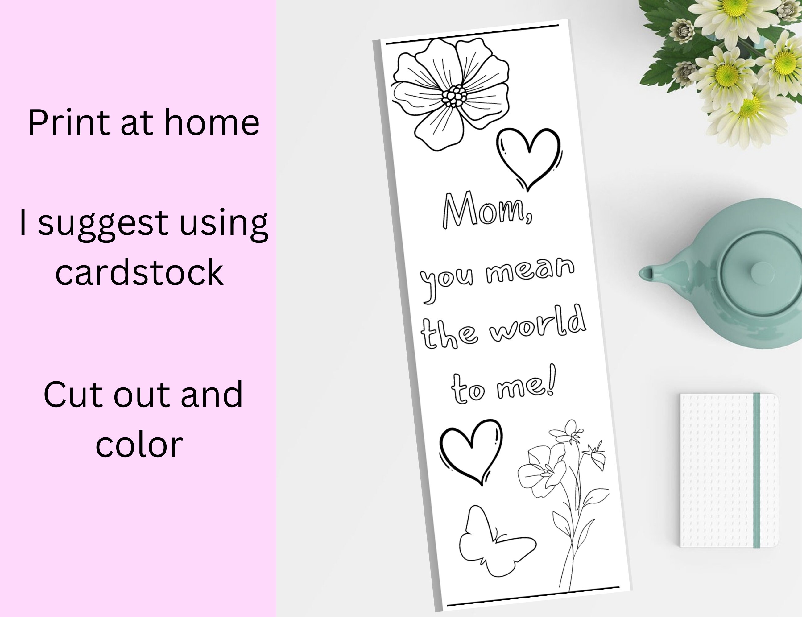 Mother's Day Printable Coloring Bookmark, Gifts for Mum, Presents From ...