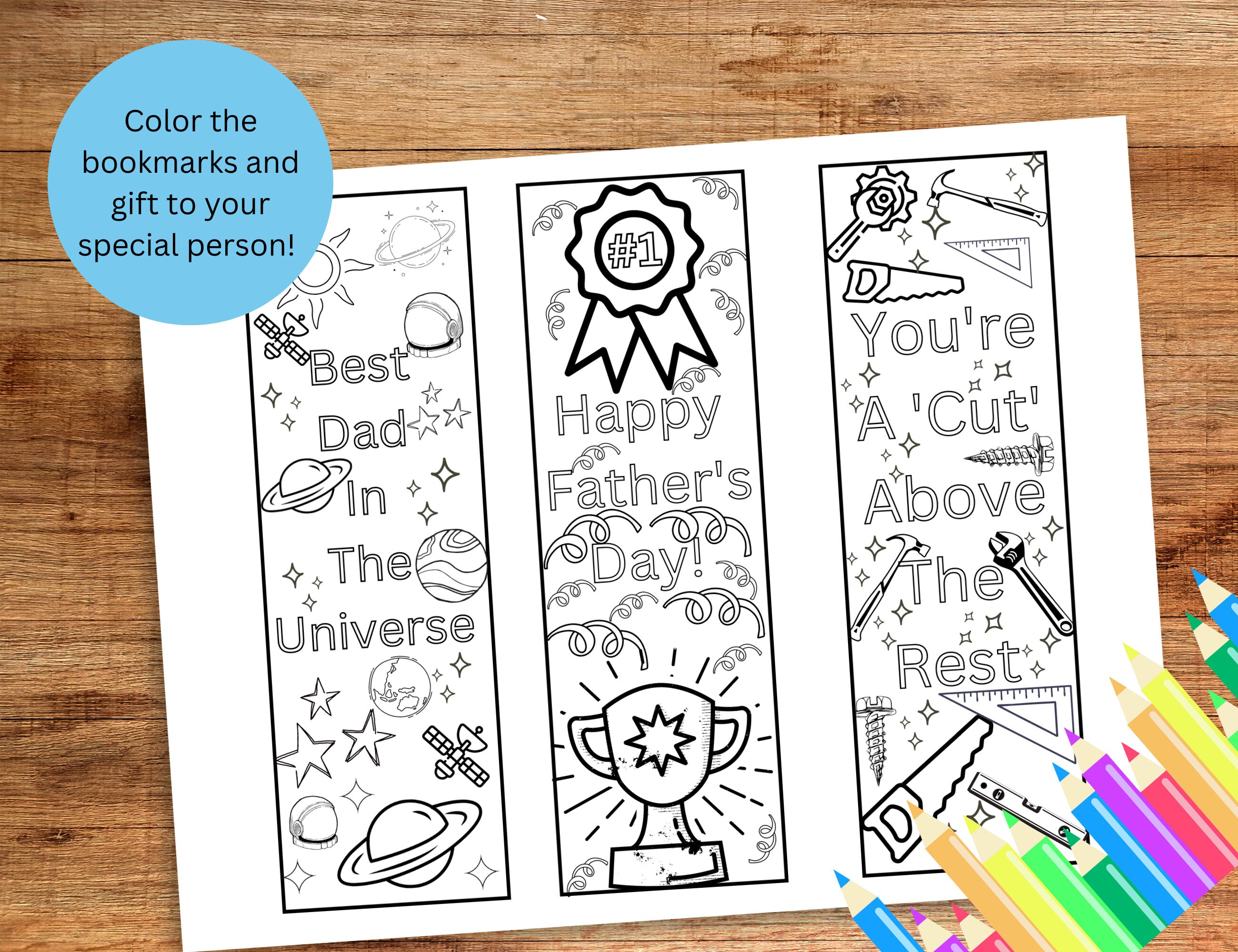 Father's Day Printable Coloring Bookmark, Gifts for Grandpa, Presents ...