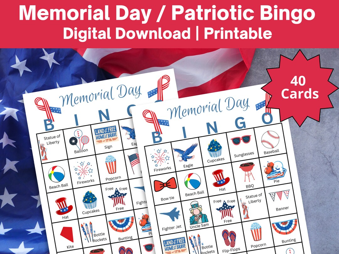 Memorial Day Bingo Cards, Patriotic Bingo,instant Download, Military ...
