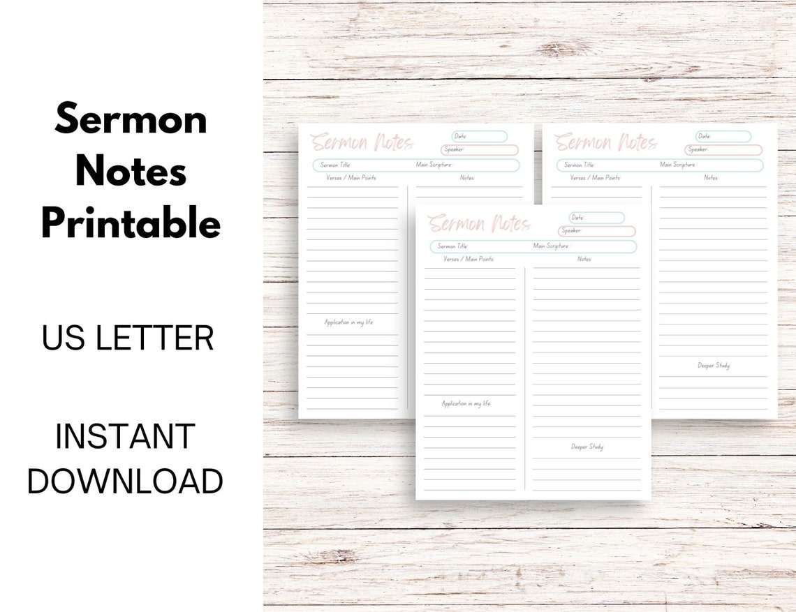 Sermon Note Template, Sermon Notes Printable, 8.5 X 11 Printable ...