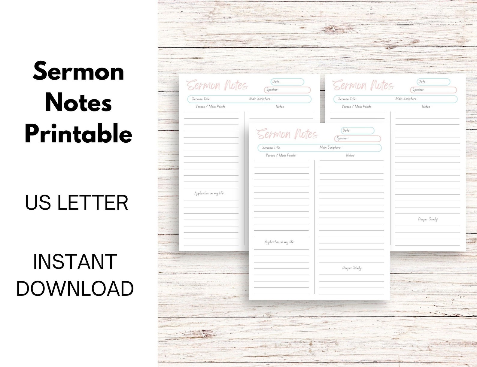 Sermon Note Template, Sermon Notes Printable, 8.5 X 11 Printable ...