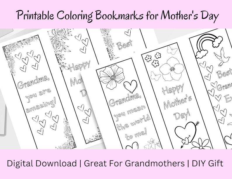 Mother's Day Printable Coloring Bookmark, Gifts for Grandma, Presents ...