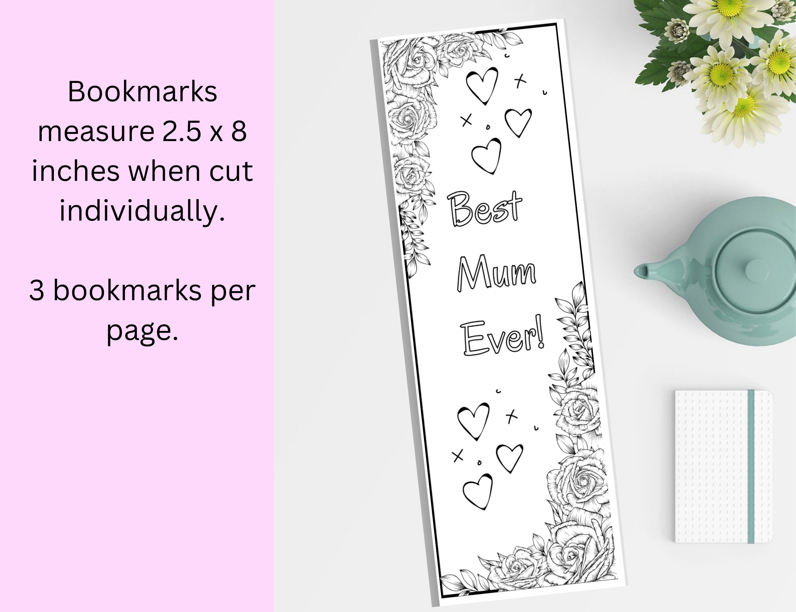 Mother's Day Printable Coloring Bookmark, Gifts for Mum, Presents From ...