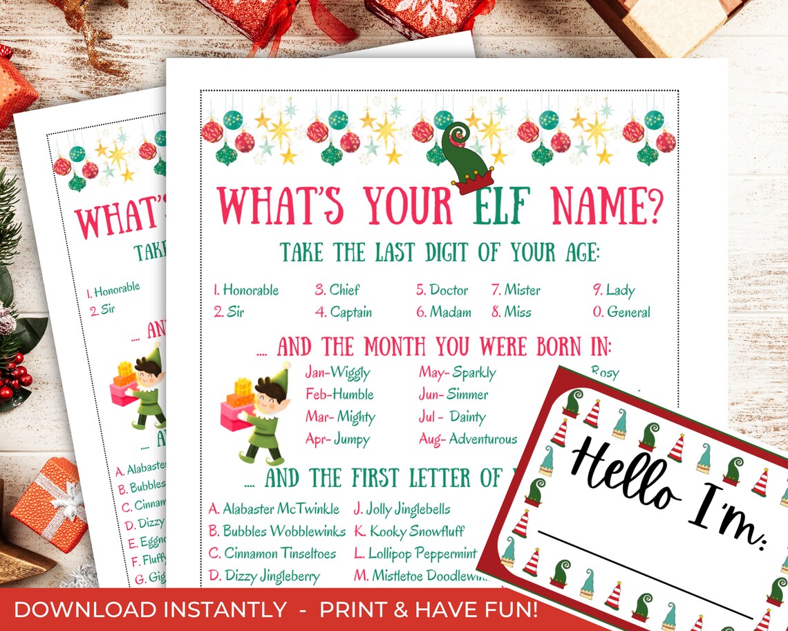 What's Your Elf Name, Christmas Games for Kids, Christmas Elf Name Game ...