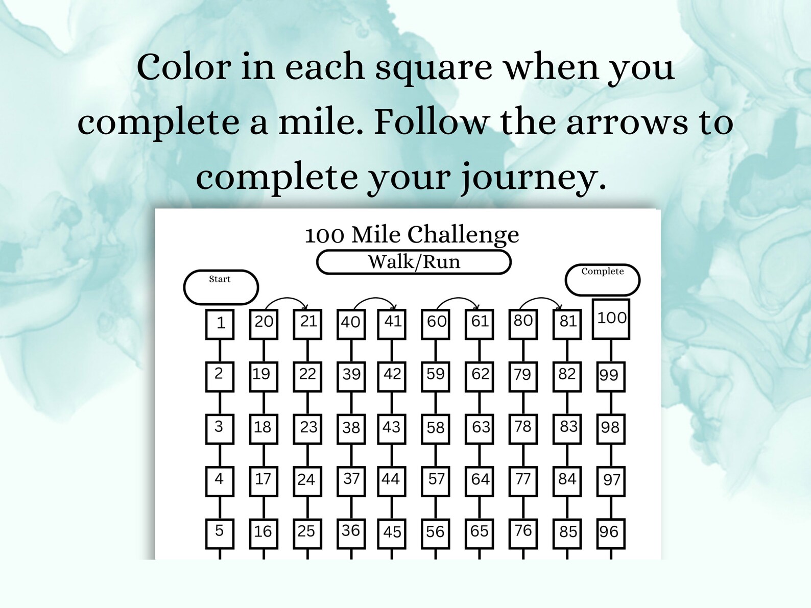 100 Mile Challenge Tracker, Walking Printable, Exercise Goals, Fitness ...