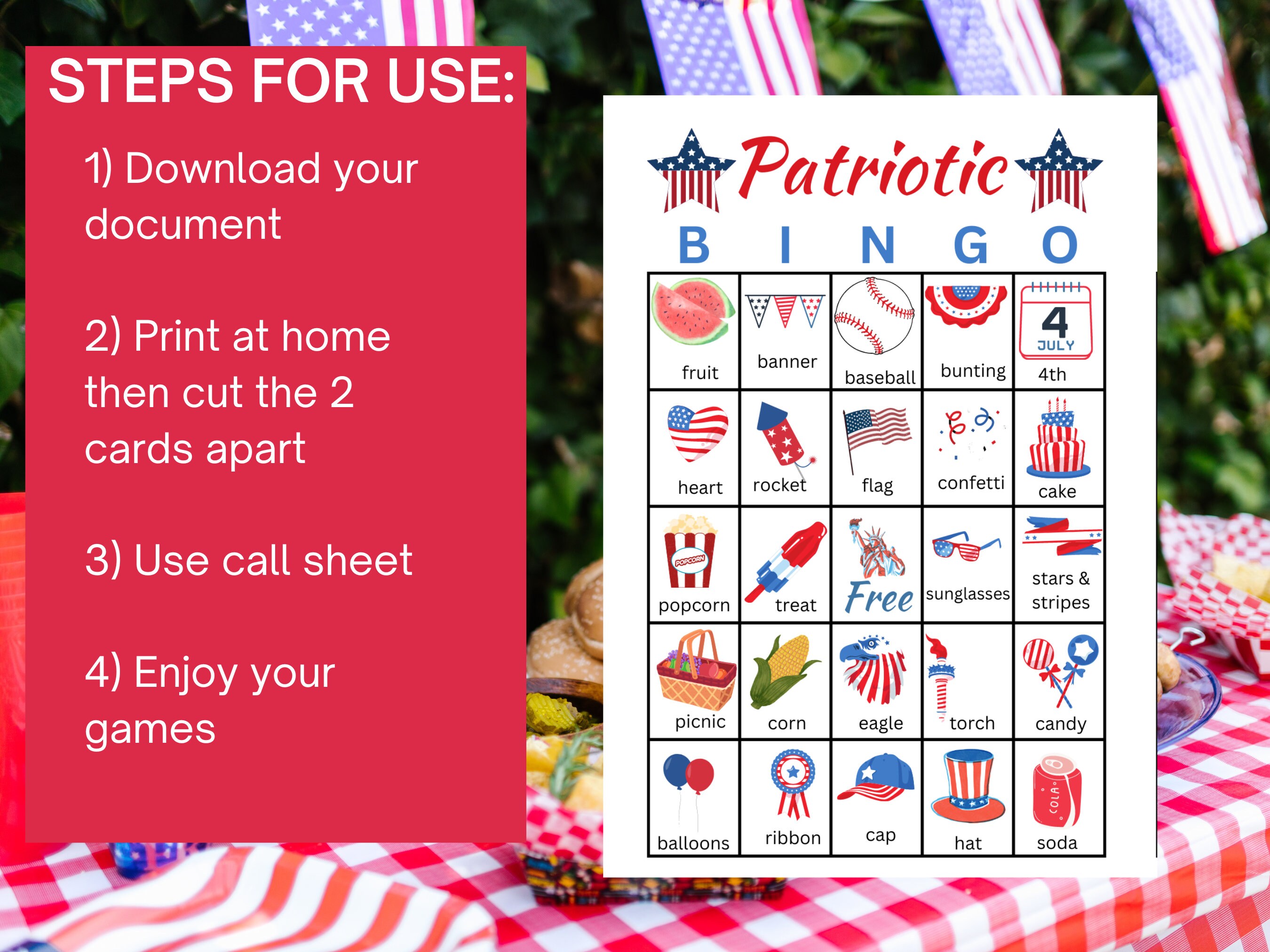 Patriotic Bingo Cards, Patriotic Bingo,instant Download, Military ...