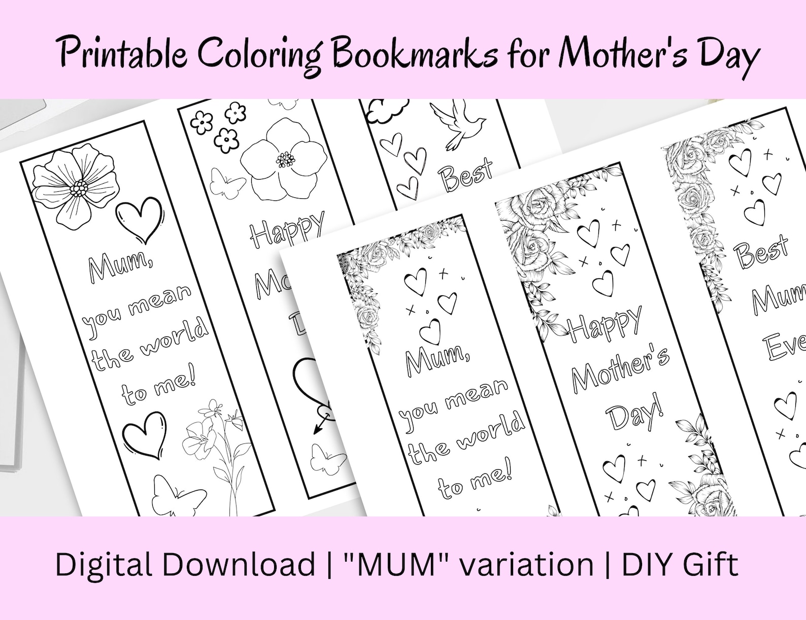 Mother's Day Printable Coloring Bookmark, Gifts for Mum, Presents From ...