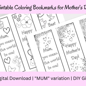 Mother's Day Printable Coloring Bookmark, Gifts for Mum, Presents From ...