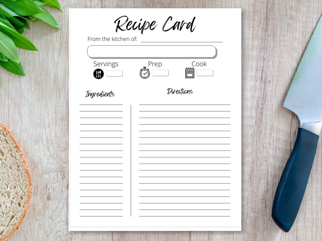 Simple Recipe Template | Recipe Card | Instant PDF | 8.5 X 11 Printable ...