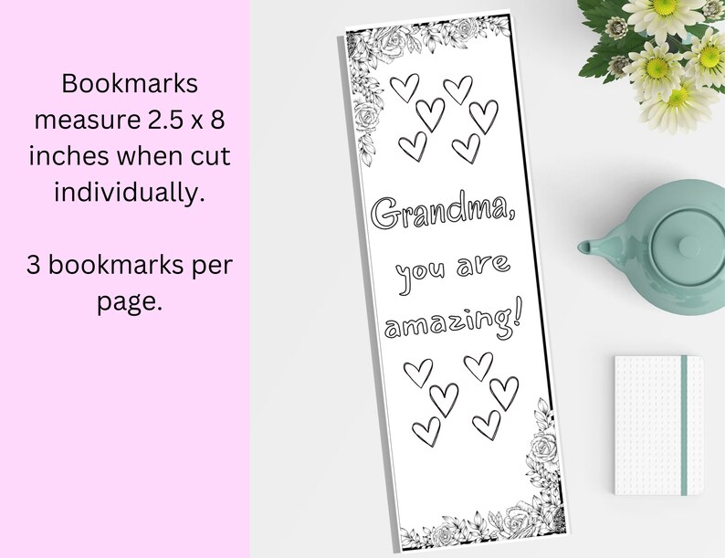Mother's Day Printable Coloring Bookmark, Gifts for Grandma, Presents ...