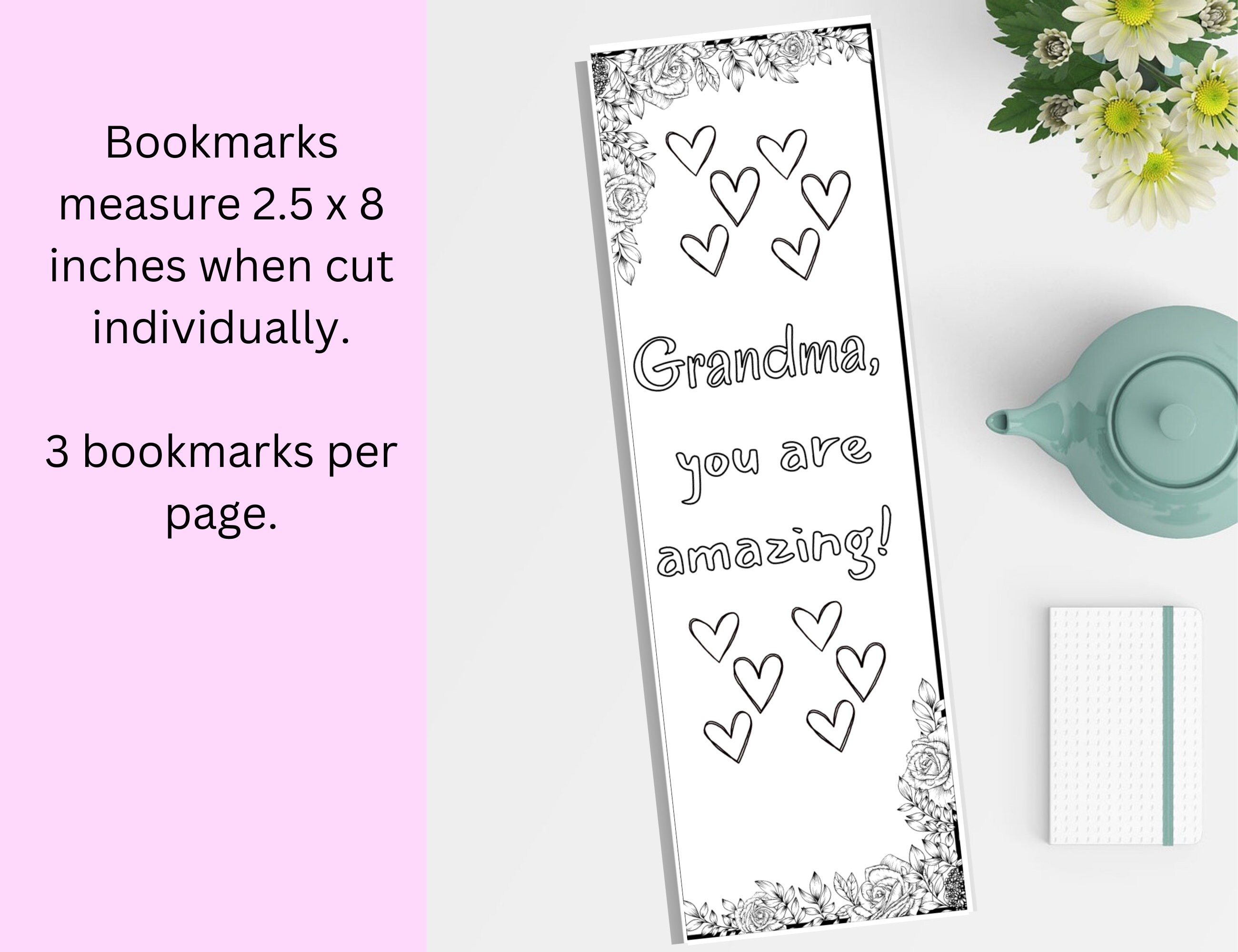 Mother's Day Printable Coloring Bookmark, Gifts for Grandma, Presents ...