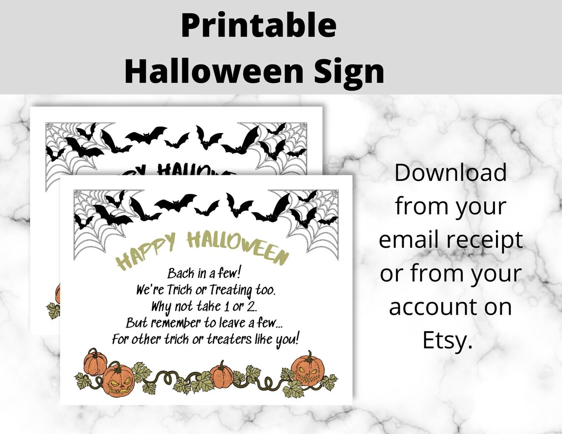 Printable Halloween Sign, Halloween Candy Sign, 8.5 X 11 Printable ...